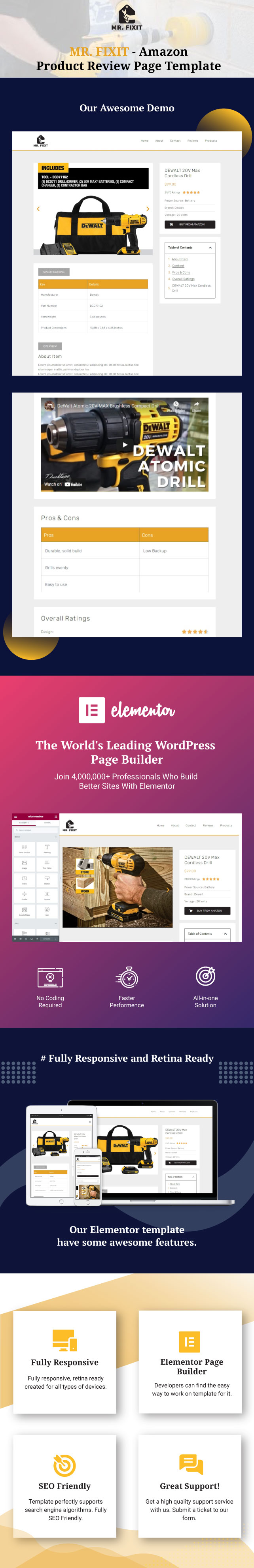 Mr. Fixit - Amazon Product Review Page Elementor Web Template – ThemeRally