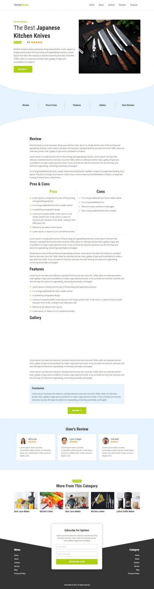 Kitchen Knives - Amazon Product Review Page Elementor Web Template ...